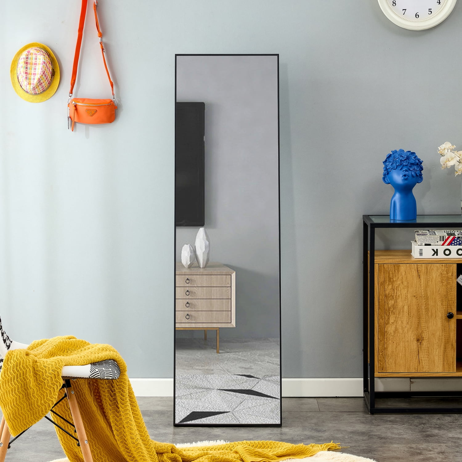 3rd generation black solid wood frame full length mirror dressing ...