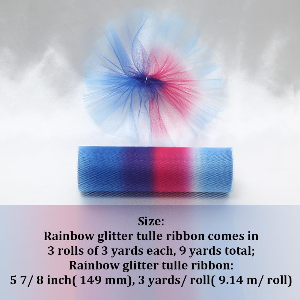 3rolls Polyester Deco Mesh Ribbons Rainbow Gradient color Tulle Fabric ...