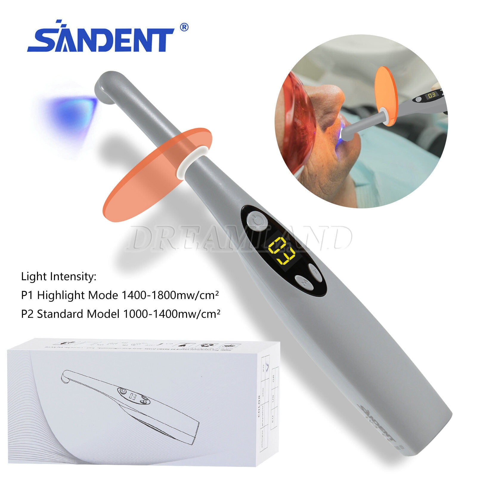 3s Dental Curing Light Cure Lamp Cordless Metal Head LED Curing Light ...
