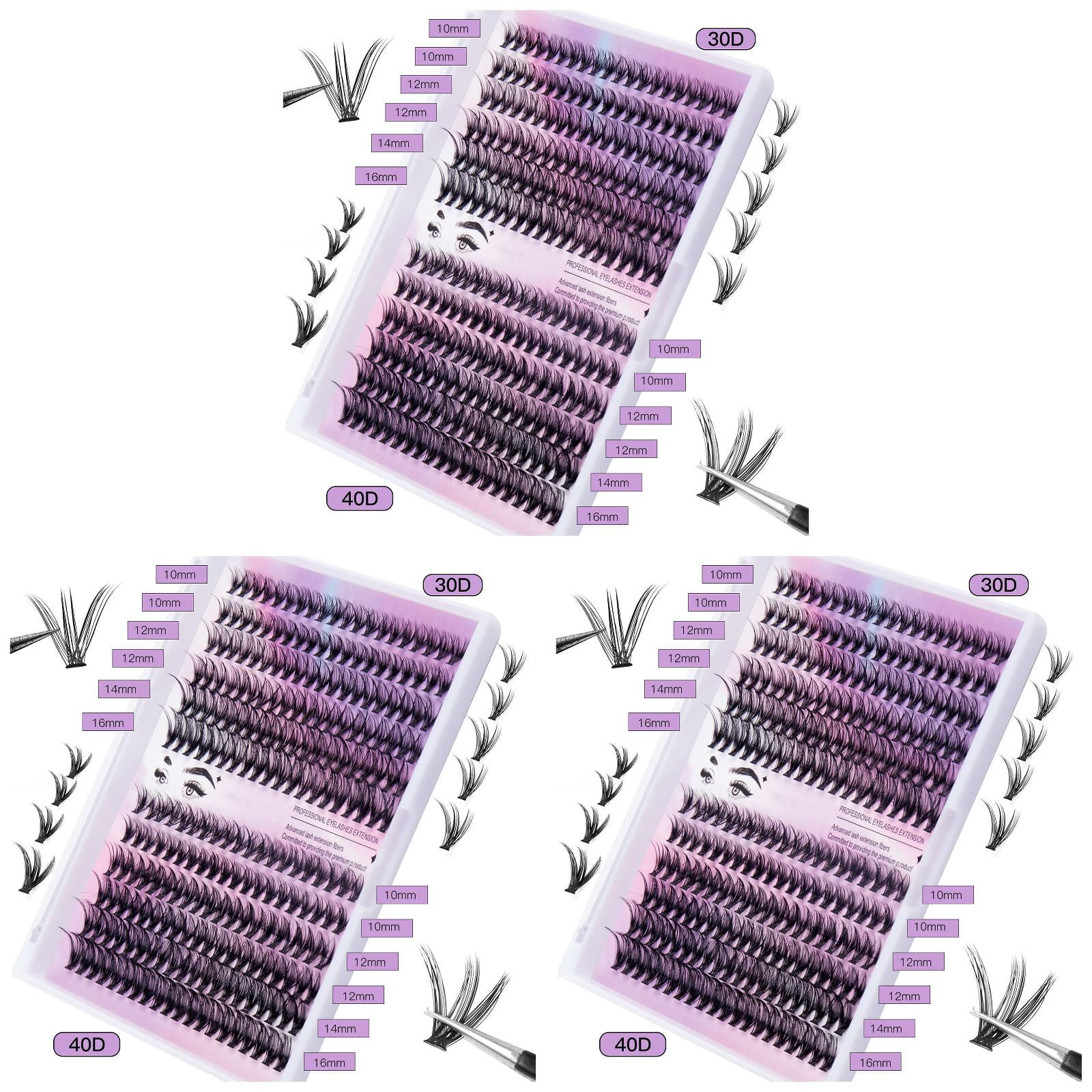 3set Single Cluster Lashes False Eyelashes Natural Thick 30D40D Segment Eyelash Extension Curl ...