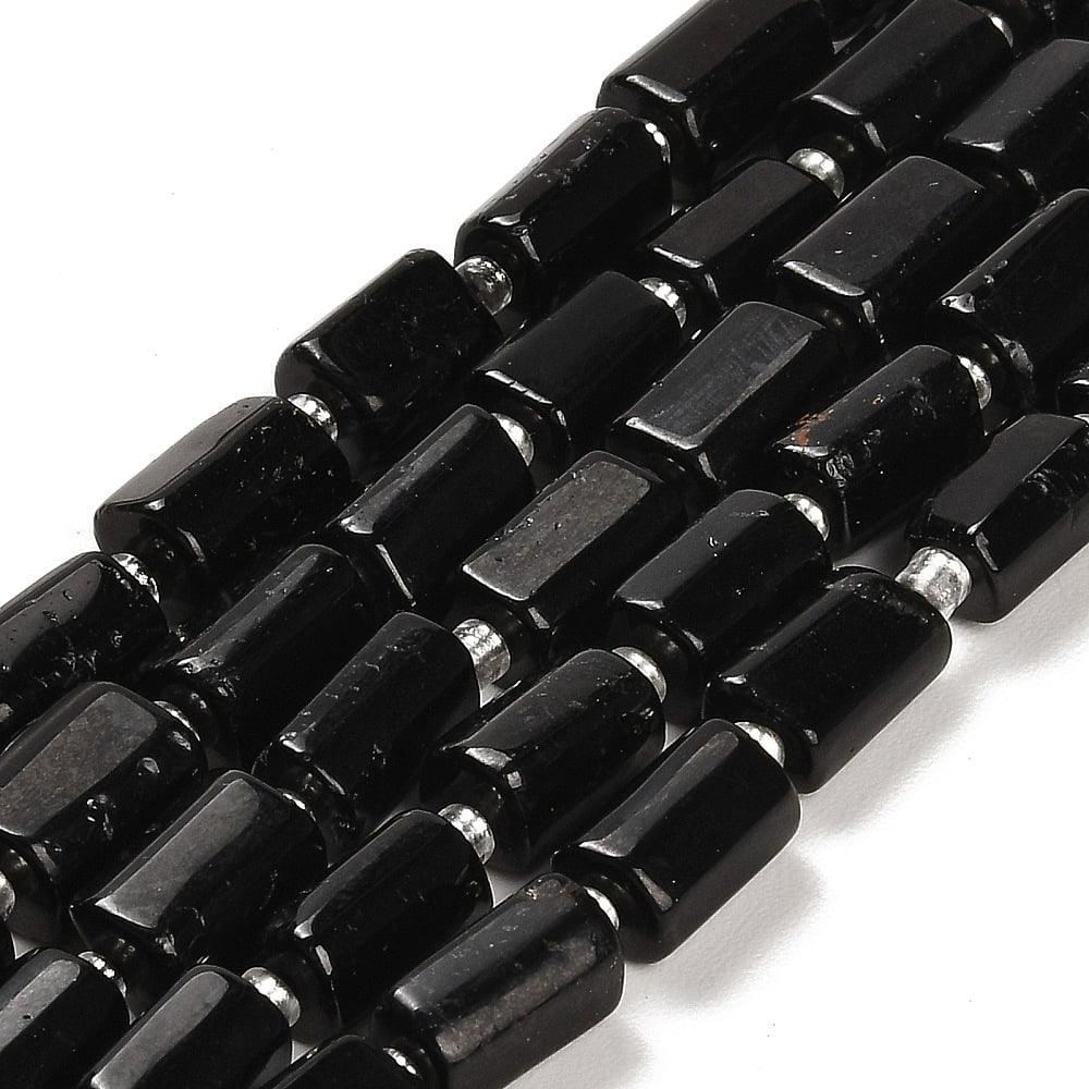 3strands Black Tourmaline Beads Strands with Seed Beads Faceted Column ...
