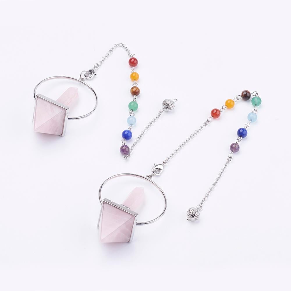 3strands Pyramid Dowsing Pendulums with Rose Quartz Brass Chain ...