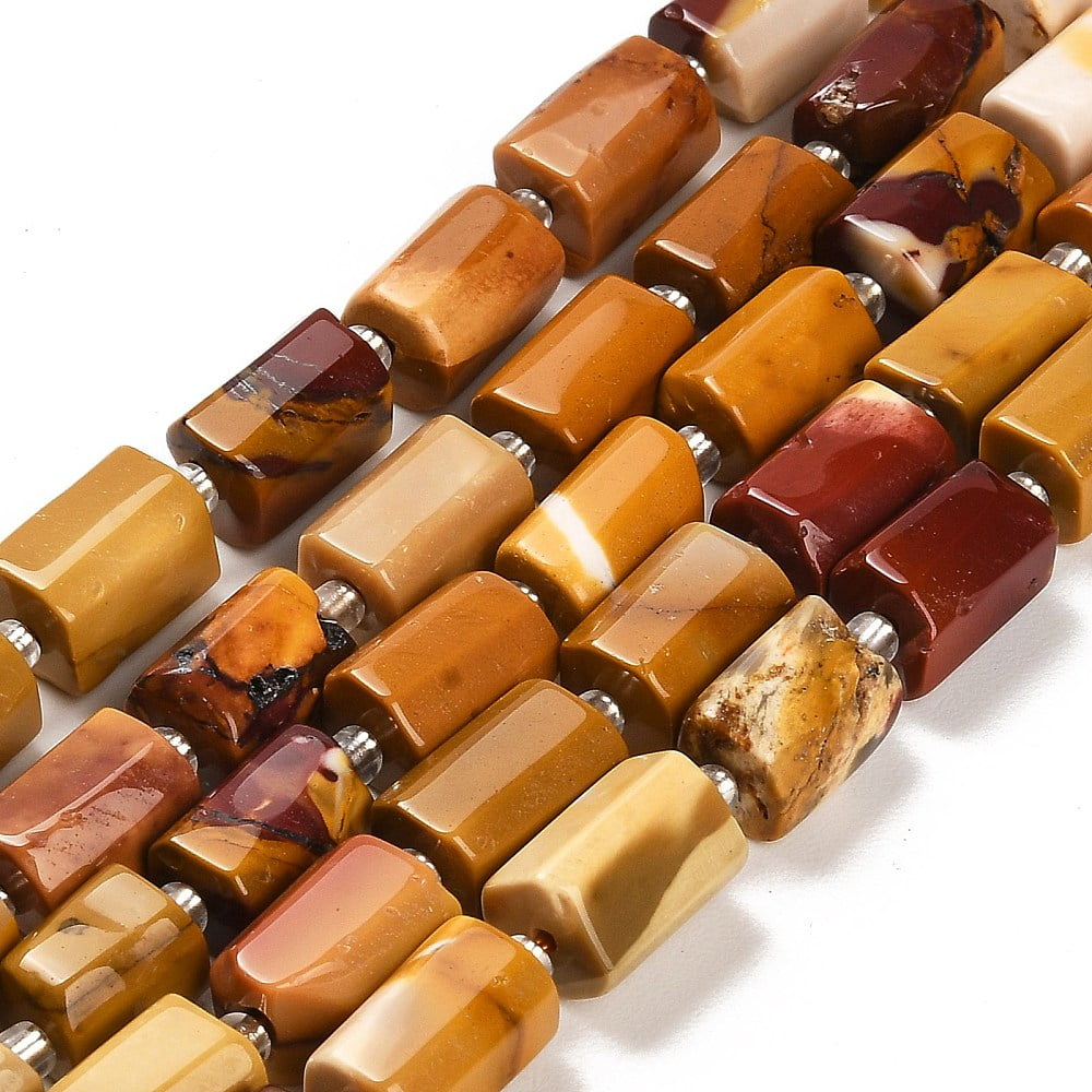 3strands Mookaite Beads Strands with Seed Beads Faceted Column 9~11x6~7 ...