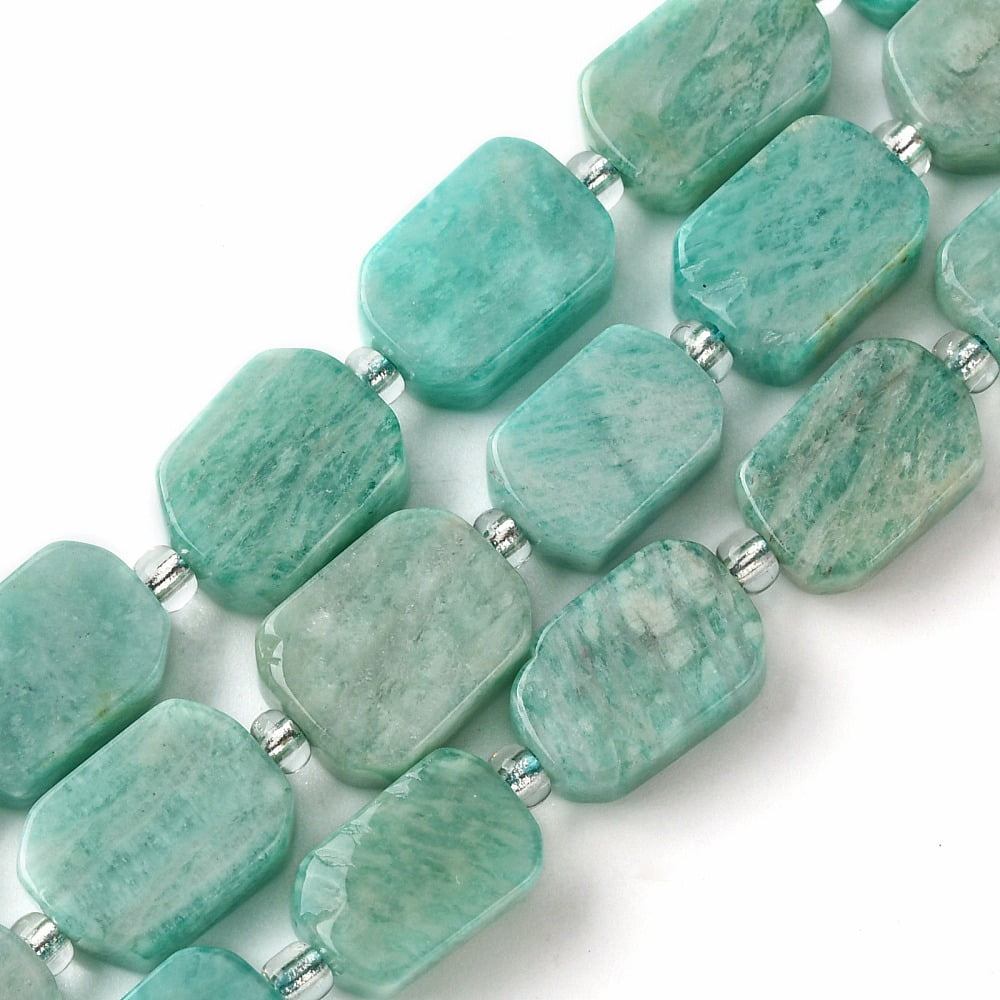 3strands Natural Amazonite Beads Strands with Seed Beads Rectangle 11.5 ...