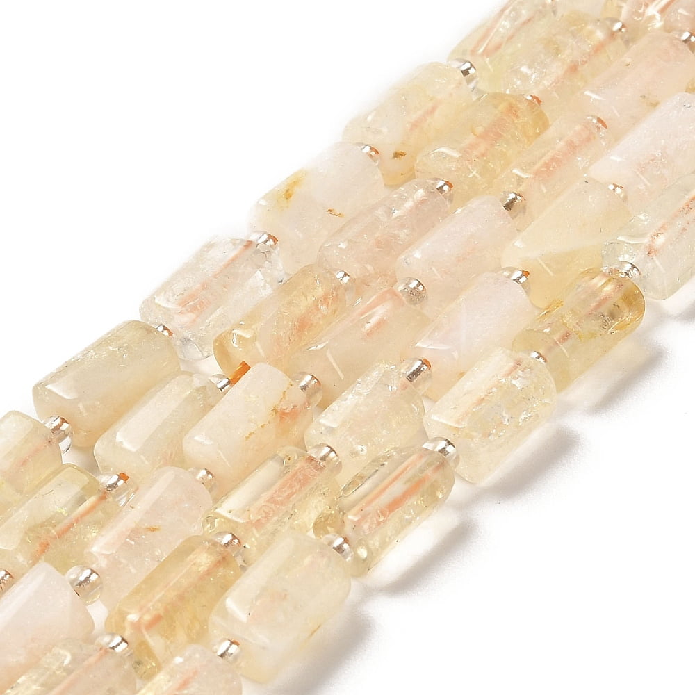 3strands Natural Citrine Beads Strands with Seed Beads Faceted Column 8 ...