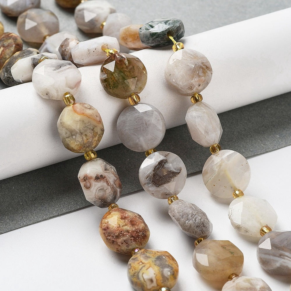 3strands Natural Crazy Lace Agate Beads Strands with Seed Beads Faceted ...