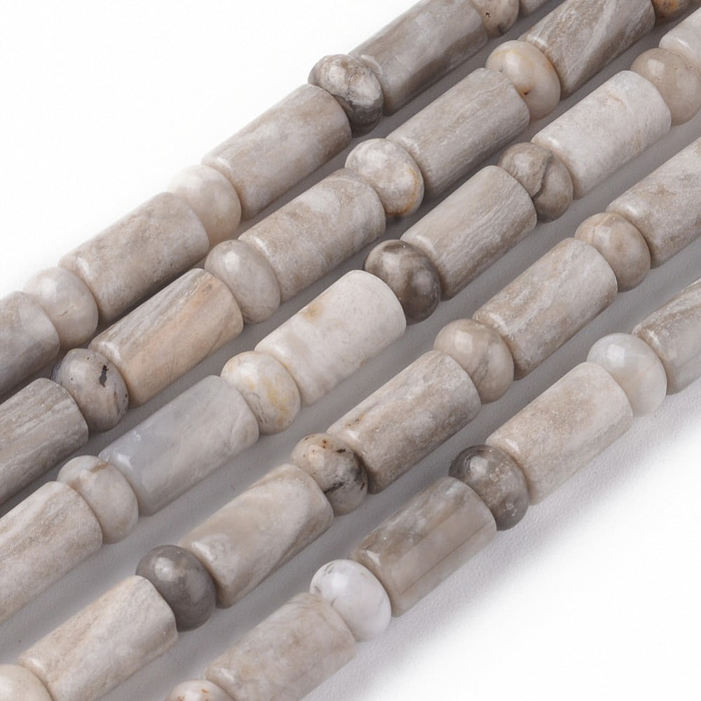 3strands Natural Silver Leaf Jasper Beads Strands Column and Rondelle ...