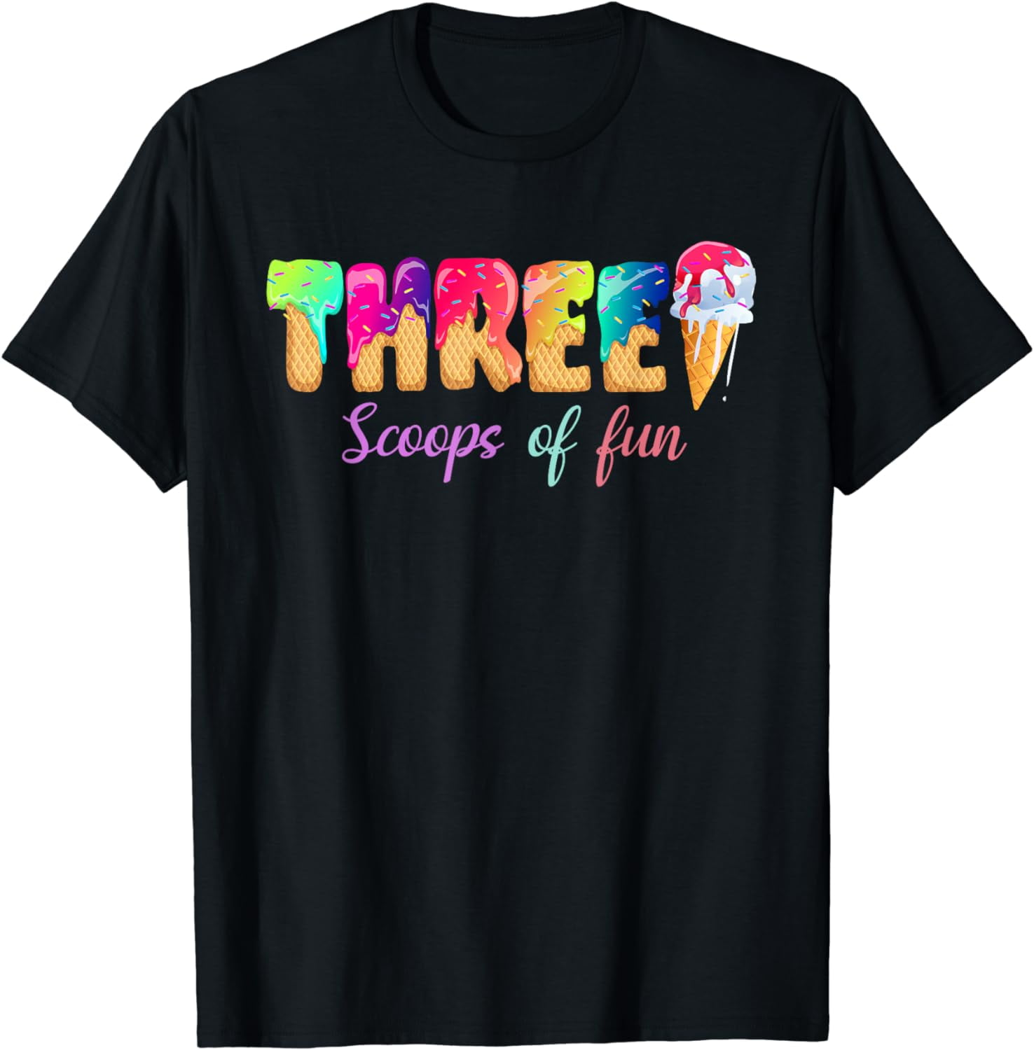 3th Birthday Ice Cream 3 Yr Old Three Scoops Of Fun Birthday T-Shirt ...