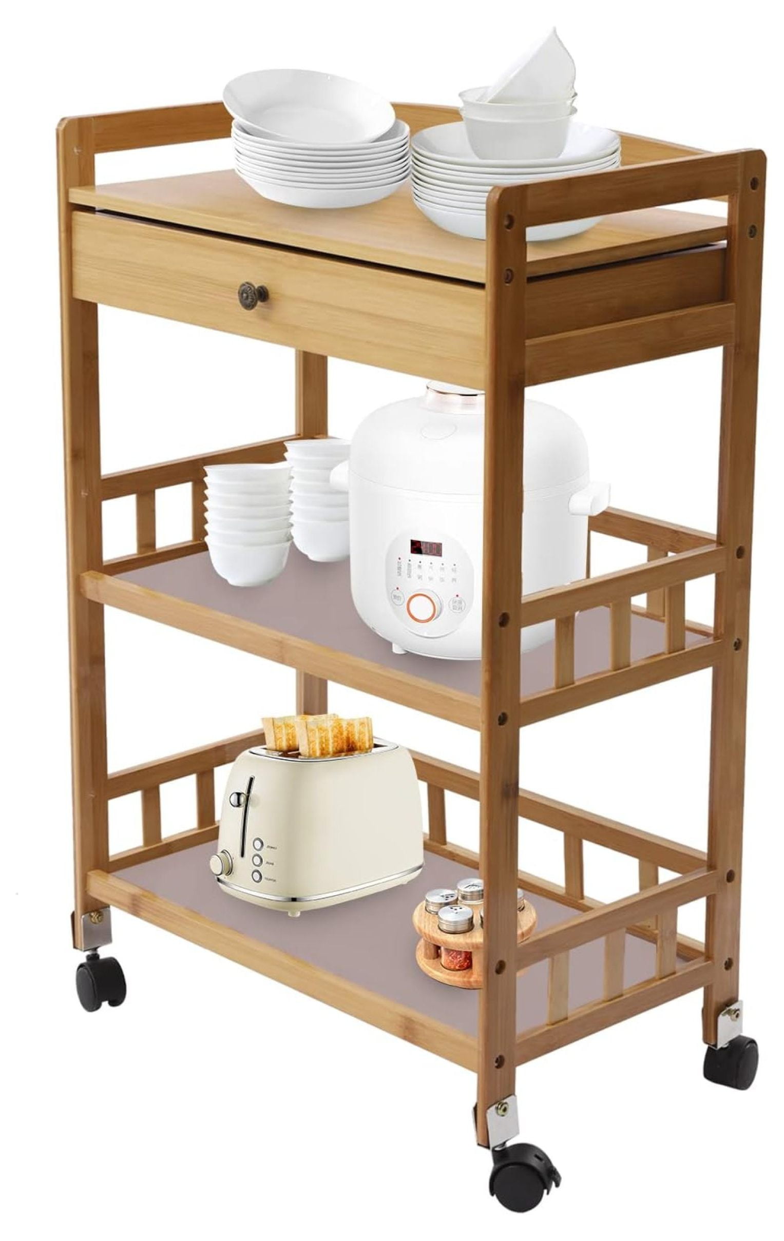 3tier Bamboo Cart,Kitchen Storage Rolling Cart,Pantry Cart Shelf Rack ...