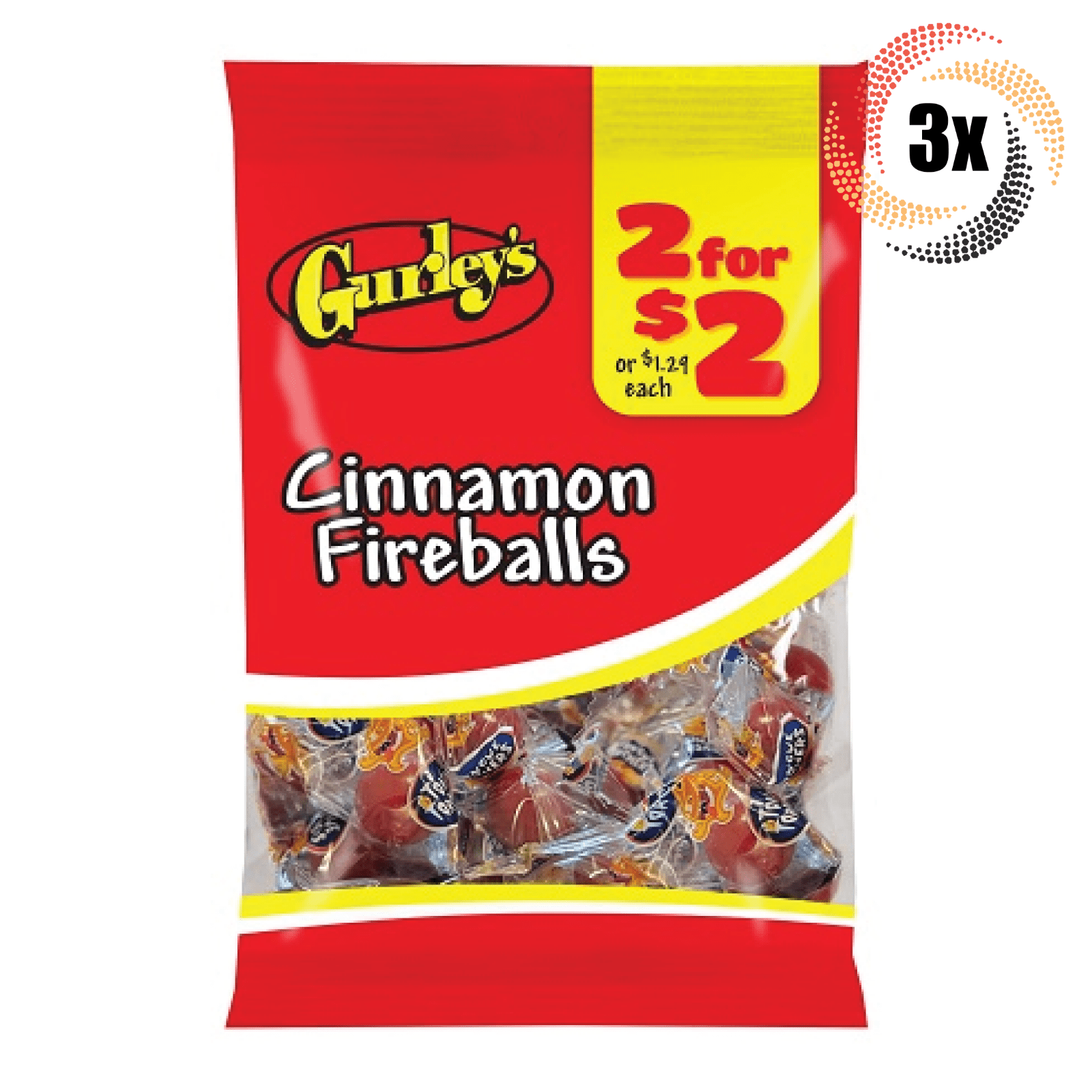 3x Bags Gurley's Cinnamon Flavor Fireballs Hard Candy | 2.5oz | Fast ...