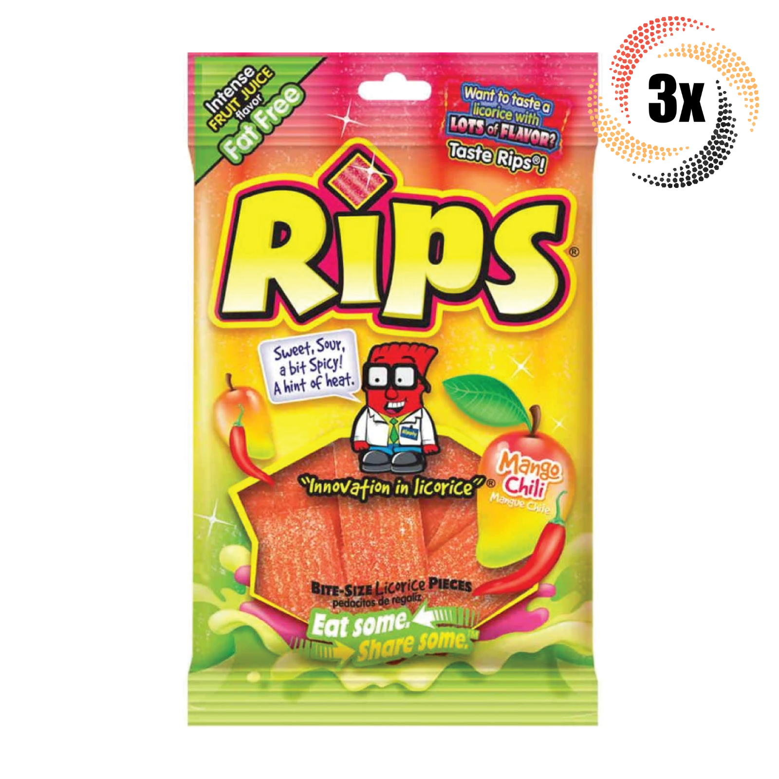 3x Bags Rips Mango Chili Flavored Bite Size Licorice Pieces Candy | 4oz ...