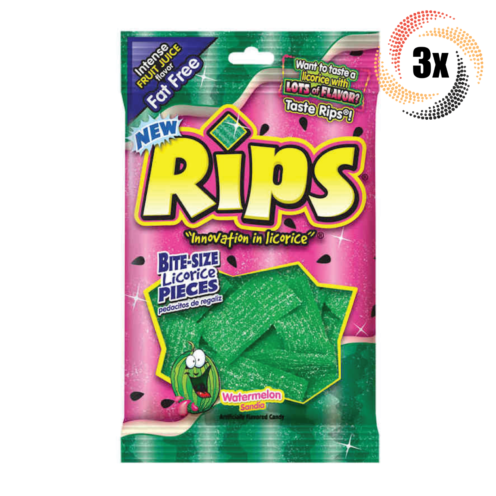3x Bags Rips Watermelon Sandia Flavored Bite Size Licorice Pieces Candy ...
