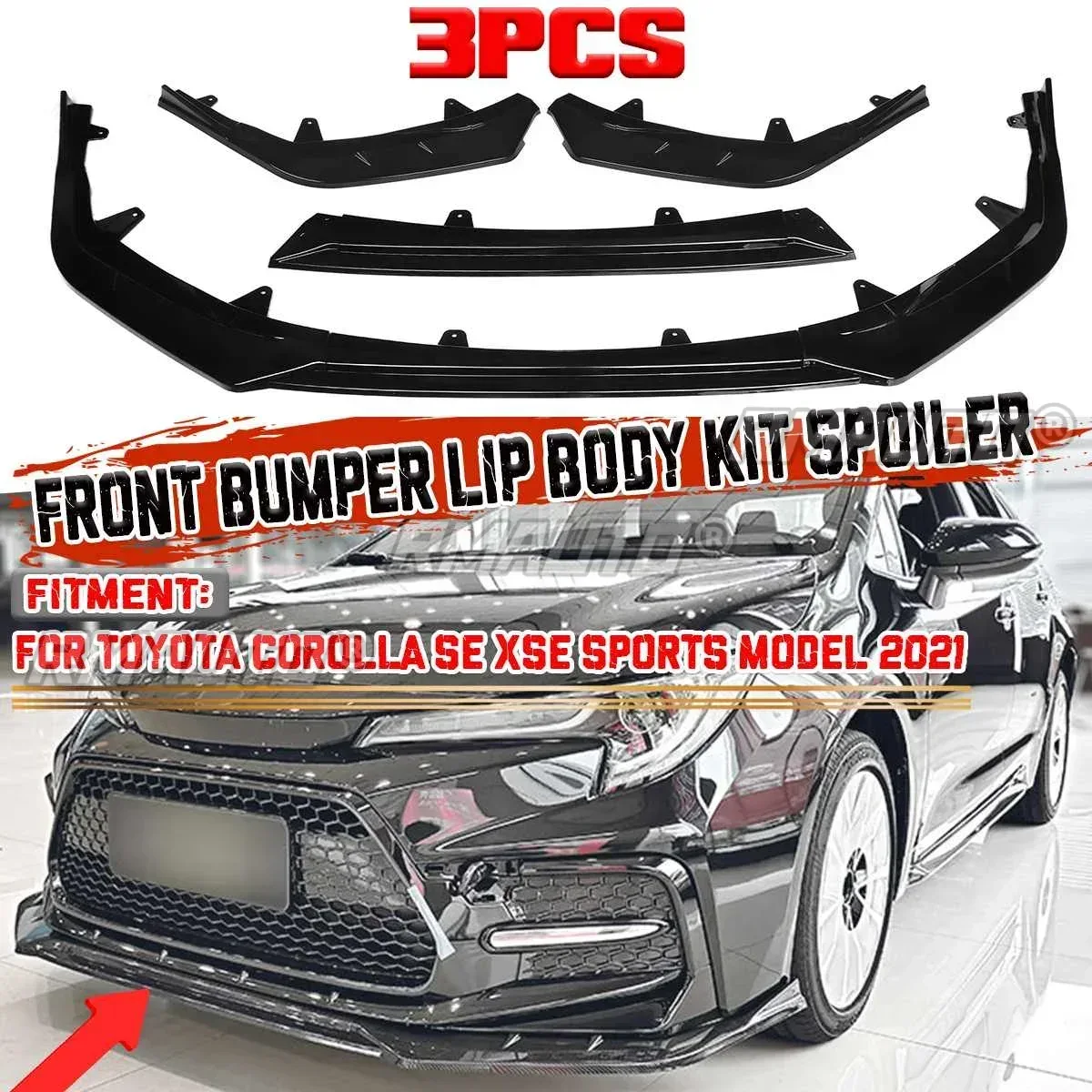 3x Black/Carbon Fiber Look Car Front Bumper Lip Spoiler Protector Cover ...