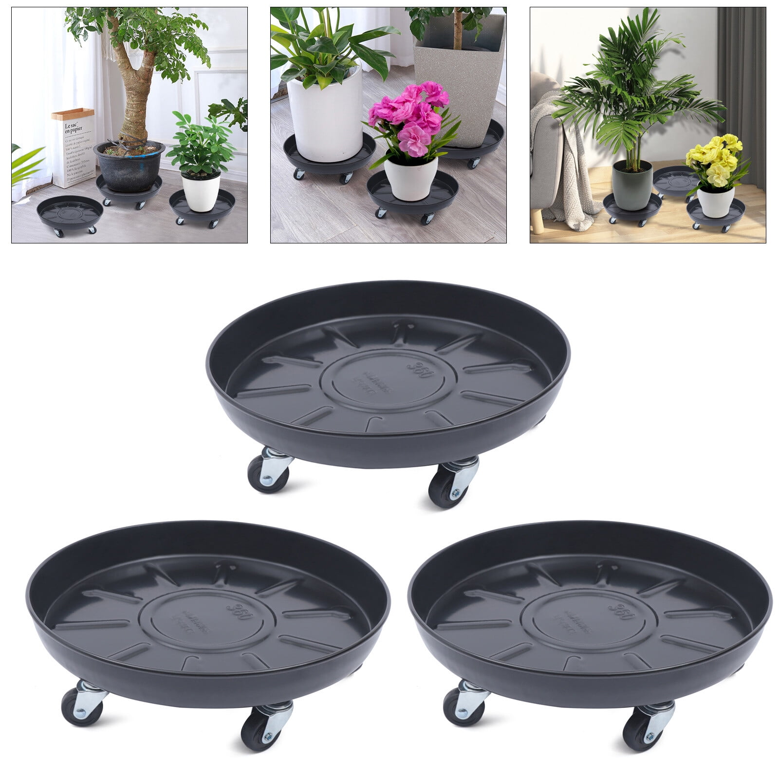 3x Black Movable Flower Stand w/Wheel Plant Planter Trolley Rolling ...