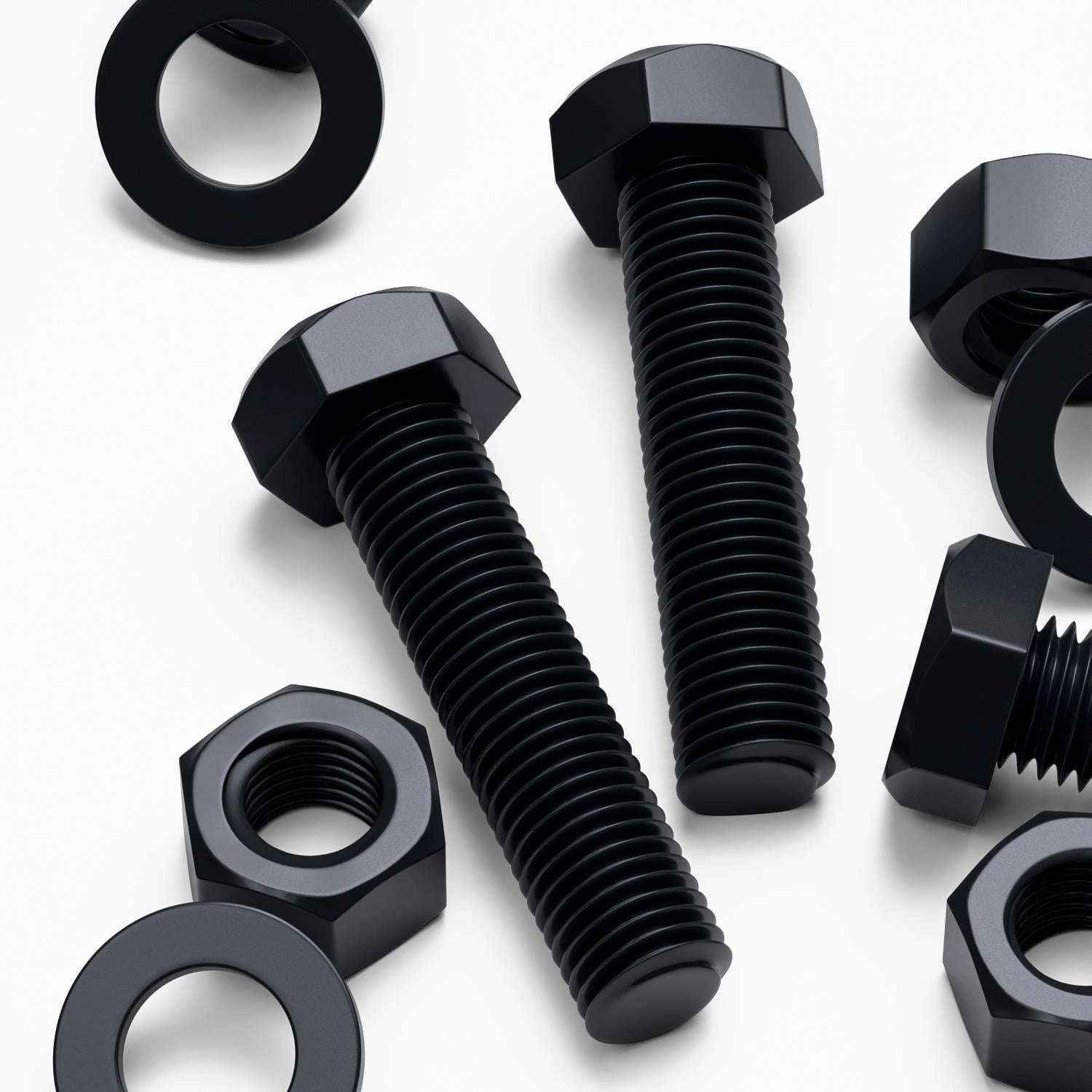3x Black Nylon, Hex Head, M24 x 100mm, Plastic Nuts and Bolts, Washers ...