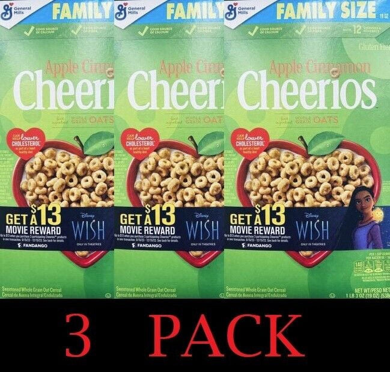 3x CHEERIOS FAMILY SIZE APPLE CINNAMON Gluten Free Whole Grain Oats ...