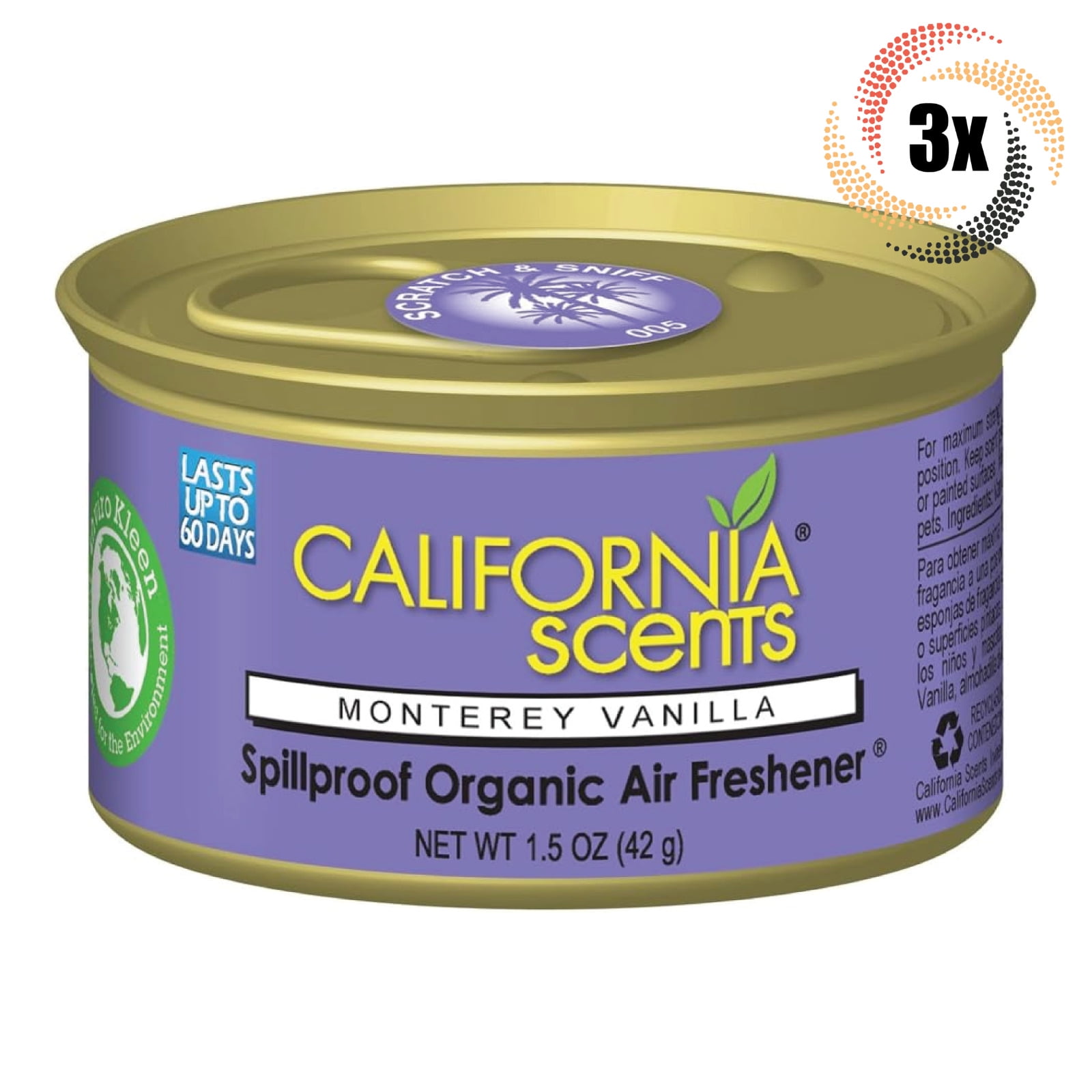 3x Cans California Scents Monterey Vanilla Spillproof Air Freshener - 1 ...