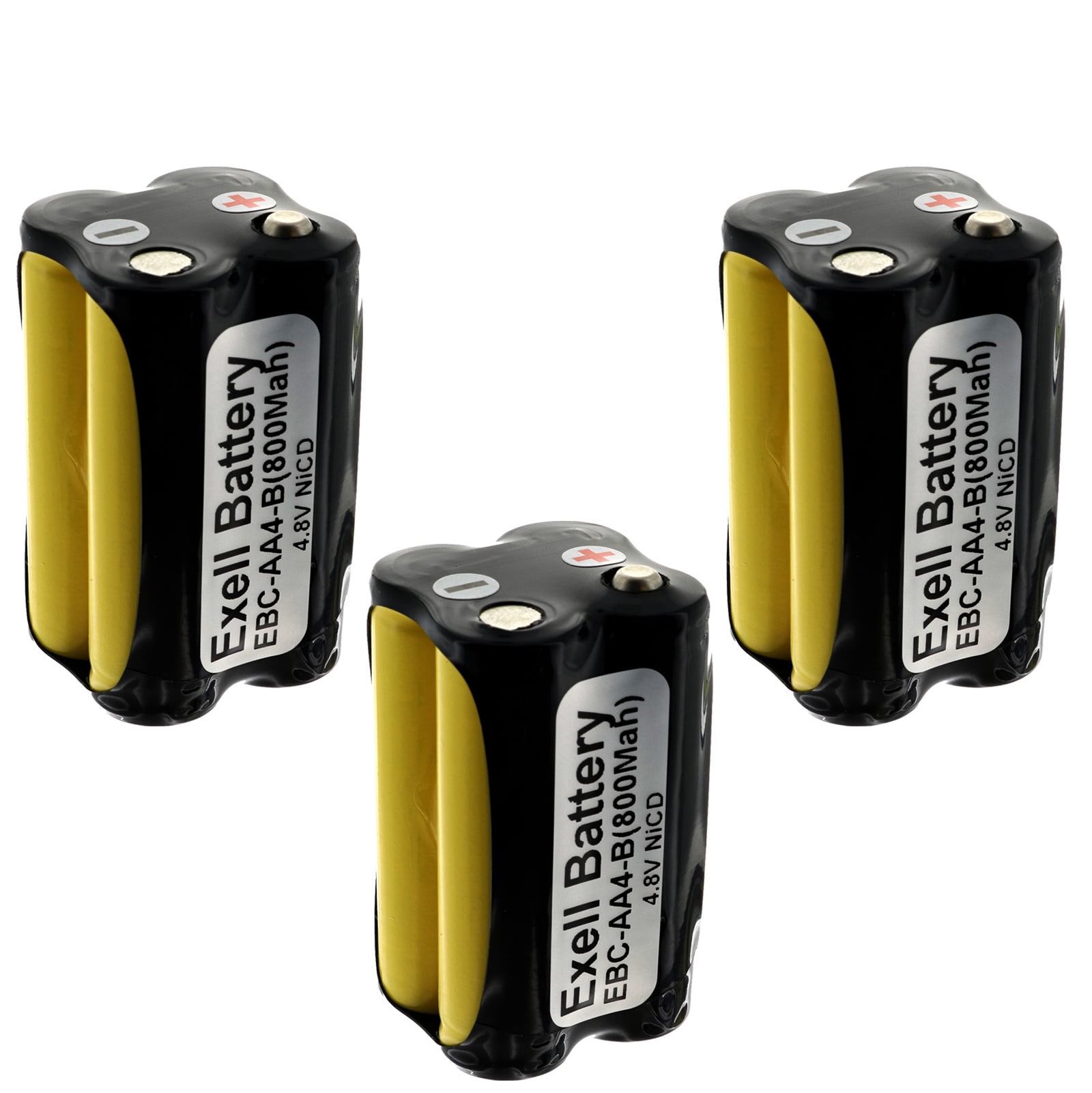 3x Exell Custom 4.8V 800mAh NiCd 4xAA Square Button Top Battery Pack ...
