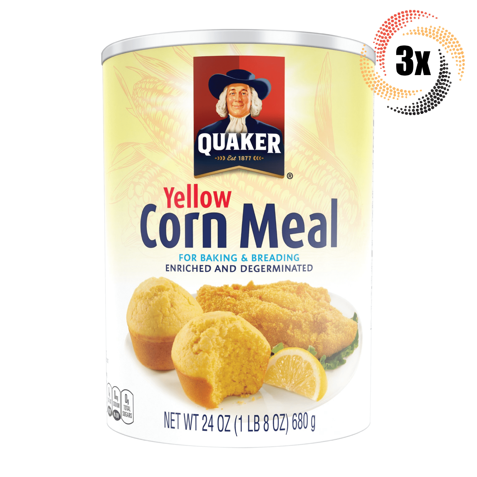 3x Jars Quaker Yellow Corn Meal | 24oz | Enriched & Degeminated | Fast ...