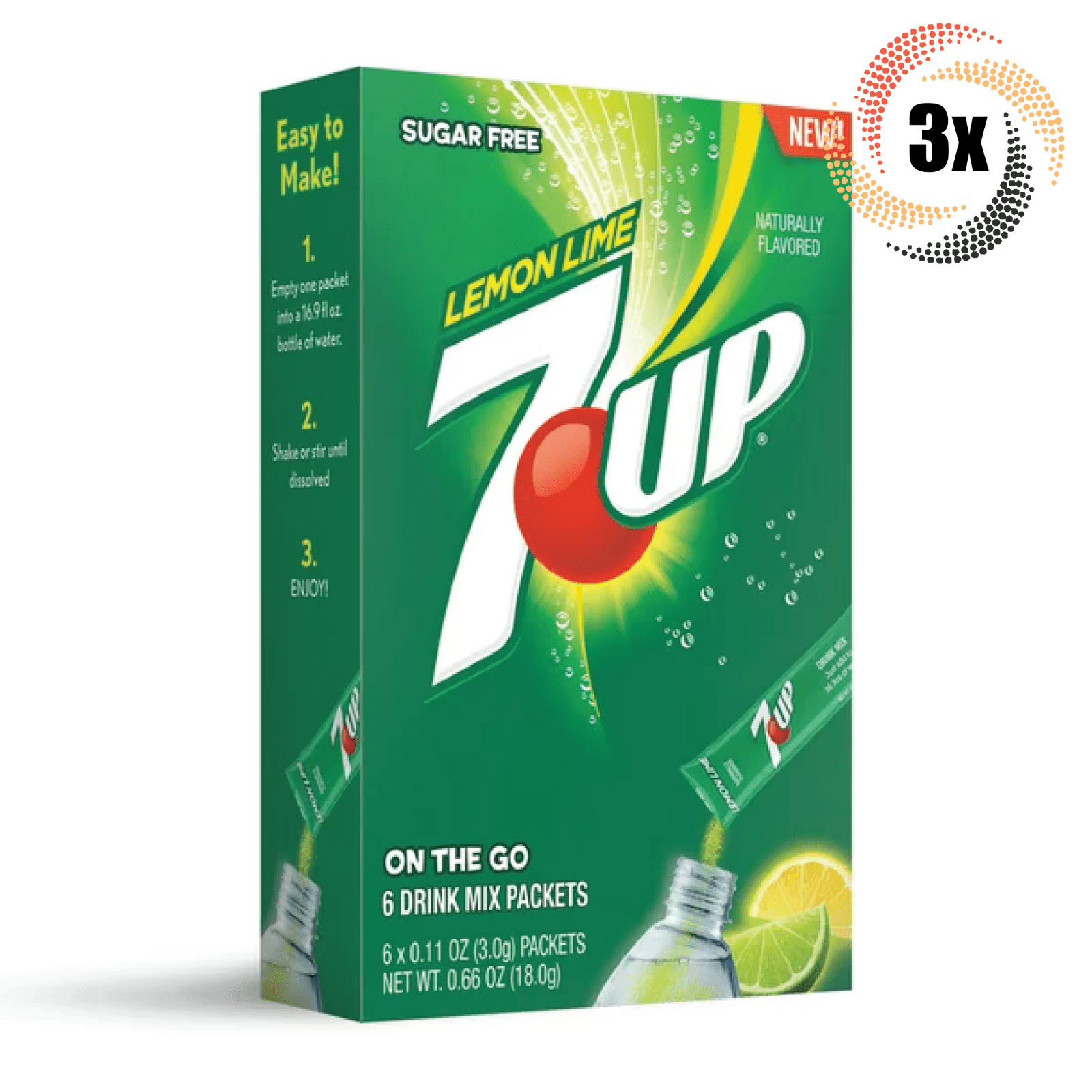 3x Packs 7UP Singles To Go Lemon Lime Drink Mix | 6 Singles Each ...