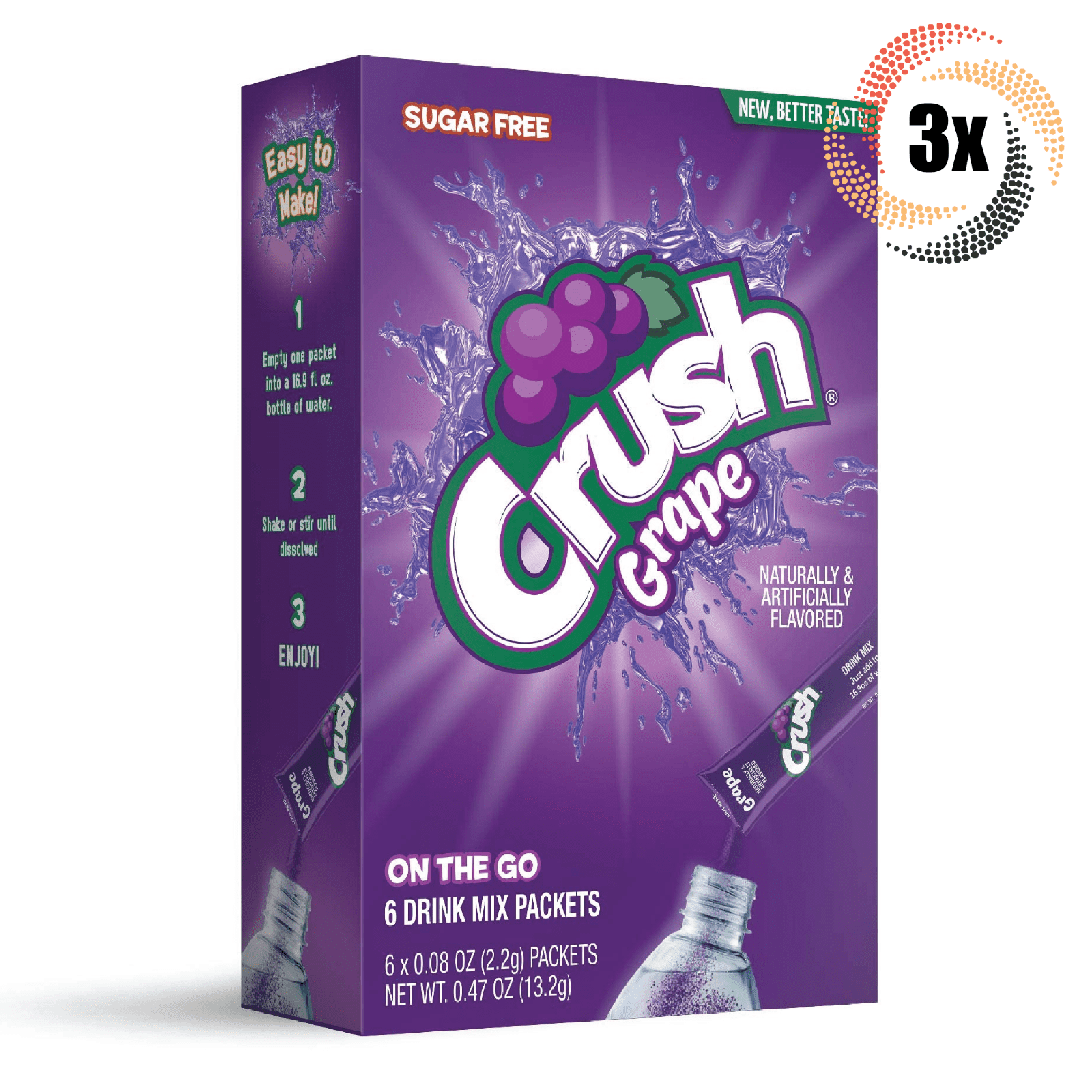 3x Packs Crush Grape Flavor Drink Mix Singles To Go | 6 Sticks Per Pack ...