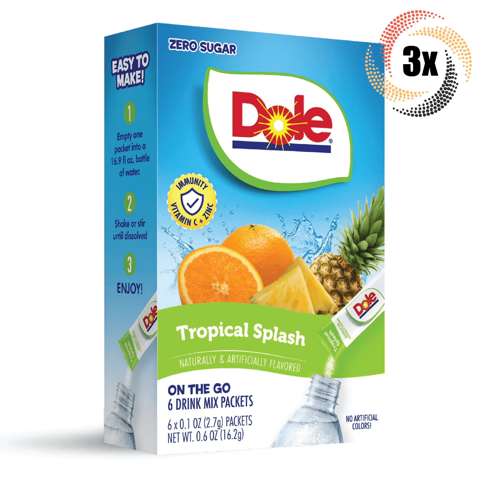 3x Packs Dole Tropical Splash Drink Mix | 6 Packets Each | Sugar Free ...