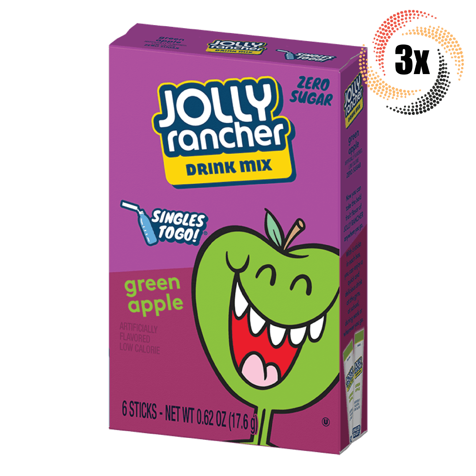 3x Packs Jolly Rancher Green Apple Drink Mix Singles | 6 Sticks Per ...