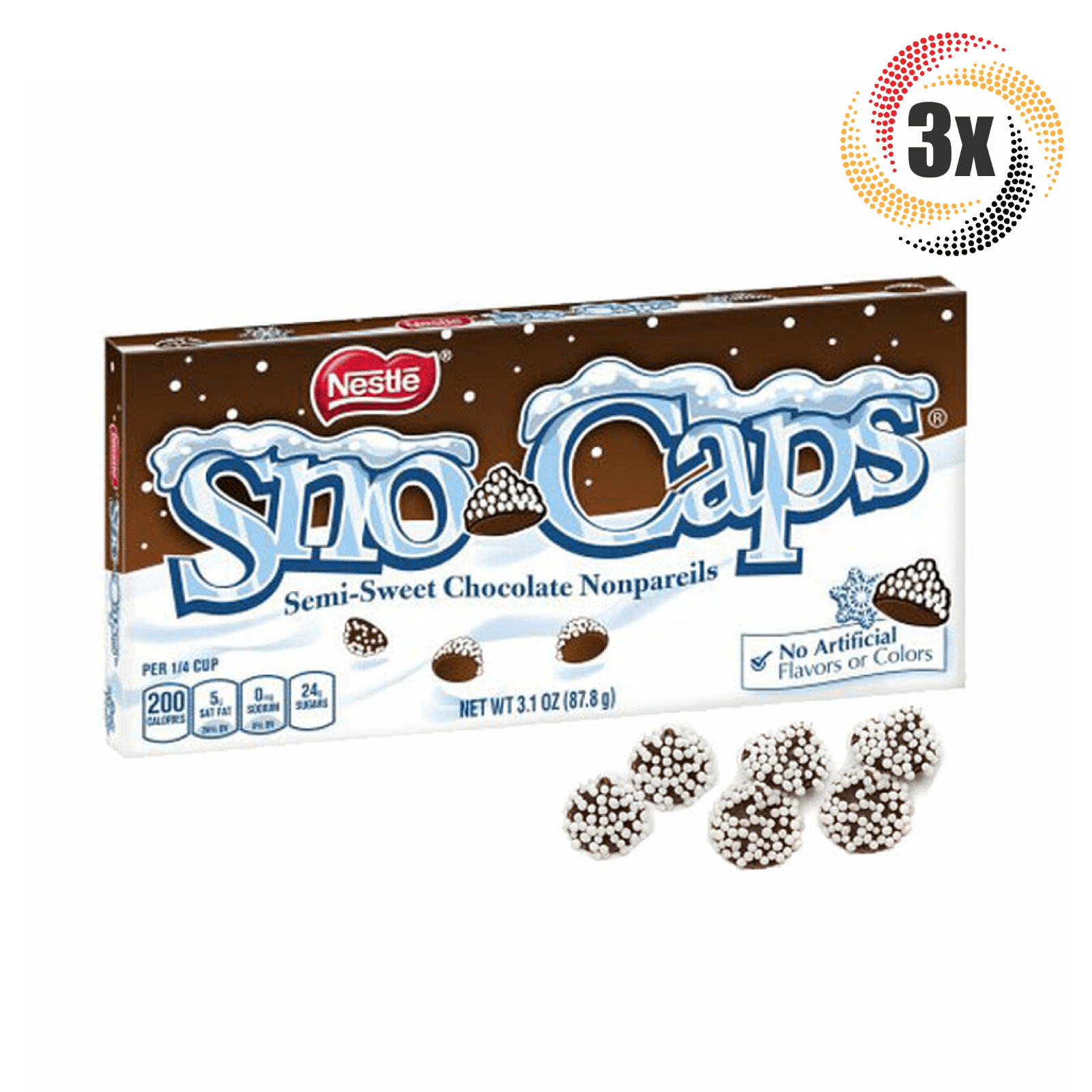 3x Packs Sno Caps Semi Sweet Chocolate Nonpareils Theater Box Candy 3 ...