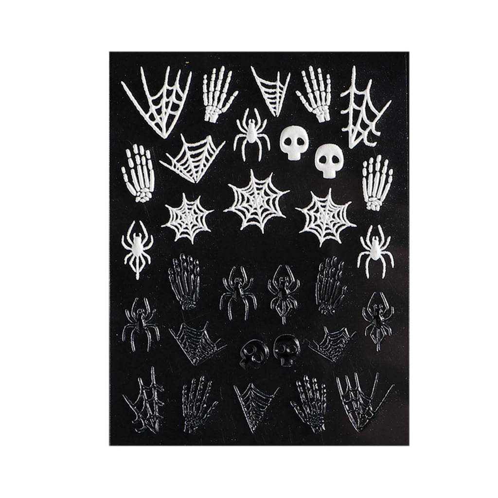 3x/Set Halloween Nail Art Stickers 5D Stereo Relief Nail Decals Skull ...