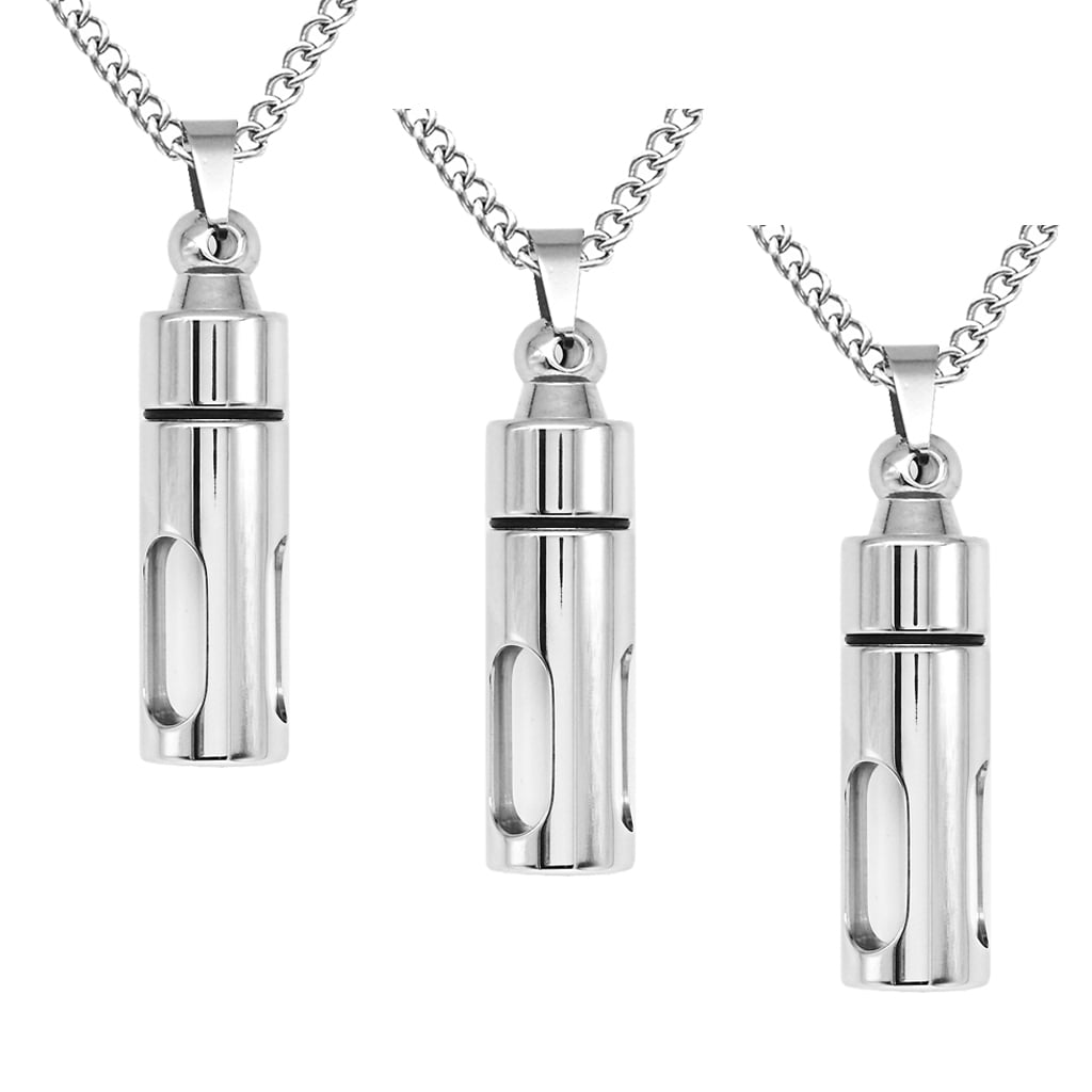 3x Stainless Glass Tube Urn Keepsake Ash Holders Memorial Pendant ...