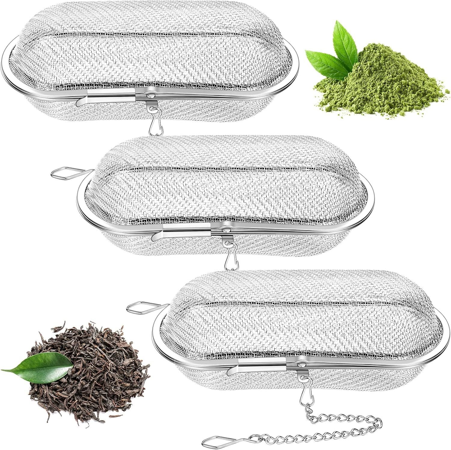 3x Tea Ball Infusers Stainless Steel Loose Leaf Tea Strainers 4.25 ...
