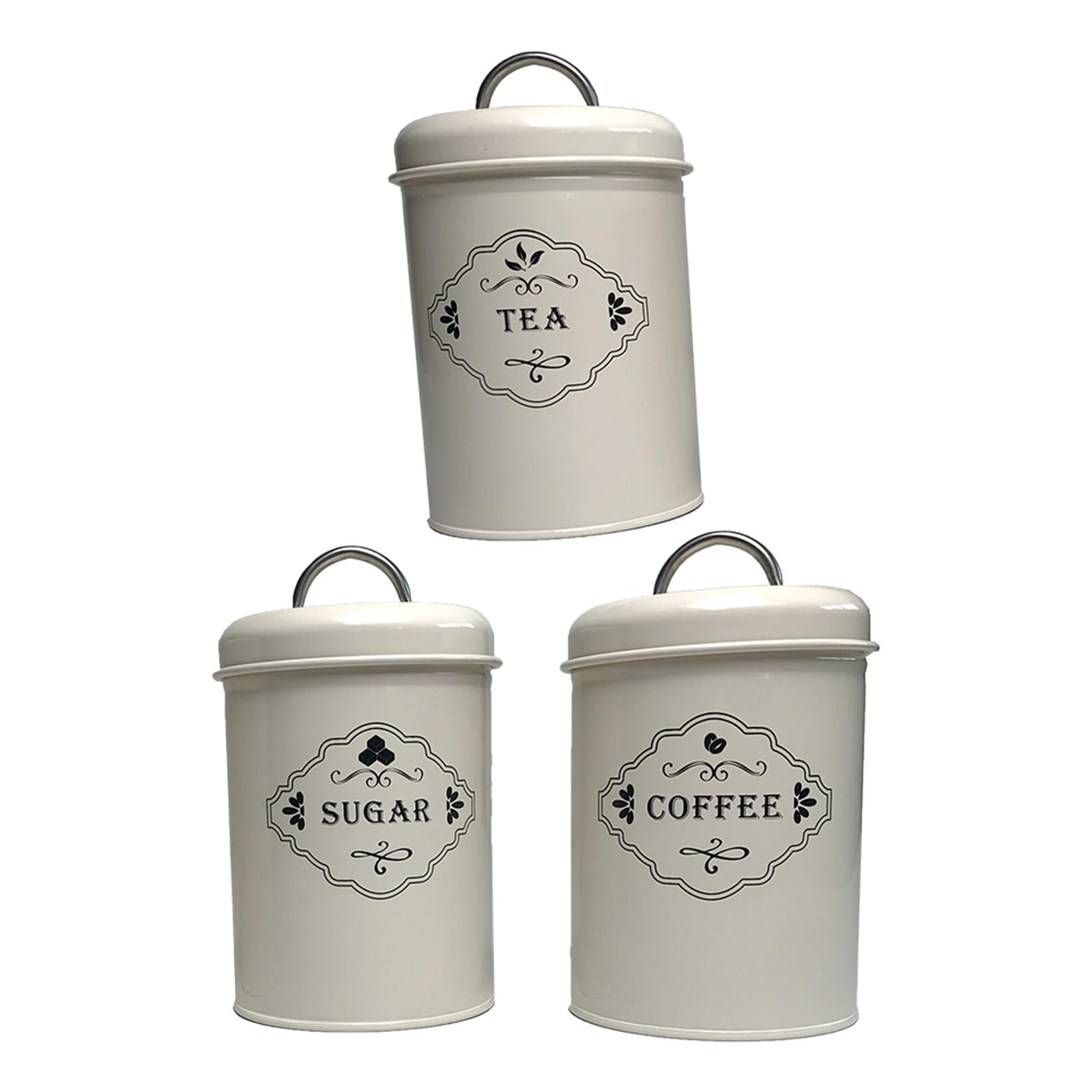 3x Tea Tin with Lids, Sugar , Loose Tea Jars Containers, Coffee Storage ...