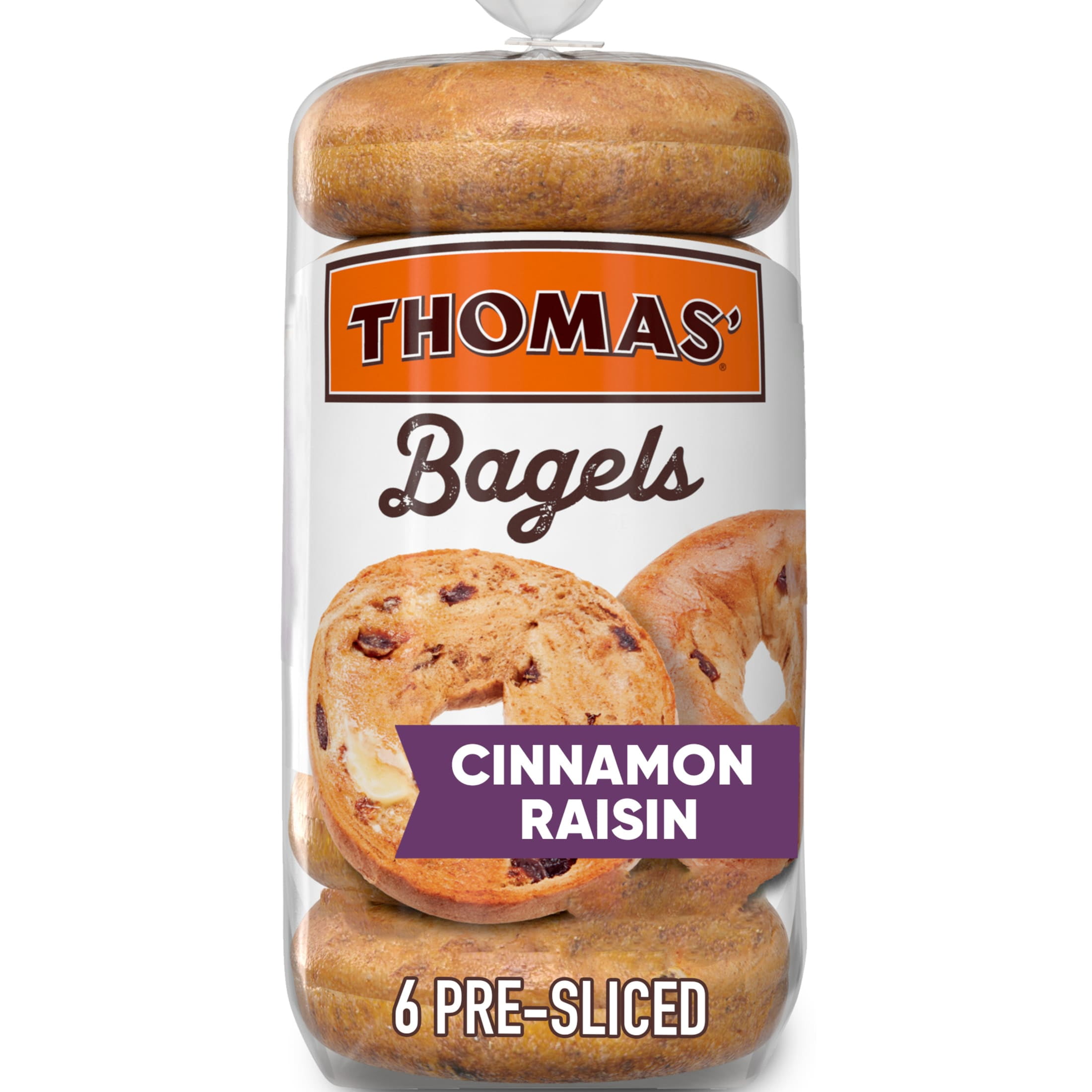 3x-Thomas' Cinnamon Raisin Bagels 6 count Pre-sliced Bagels 20 oz Bag ...