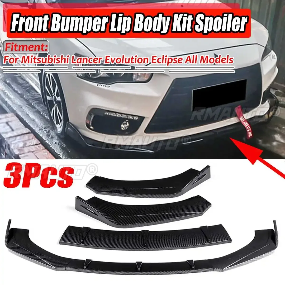 3x Universal Car Front Bumper Lip Diffuser Spoiler For Mitsubishi ...