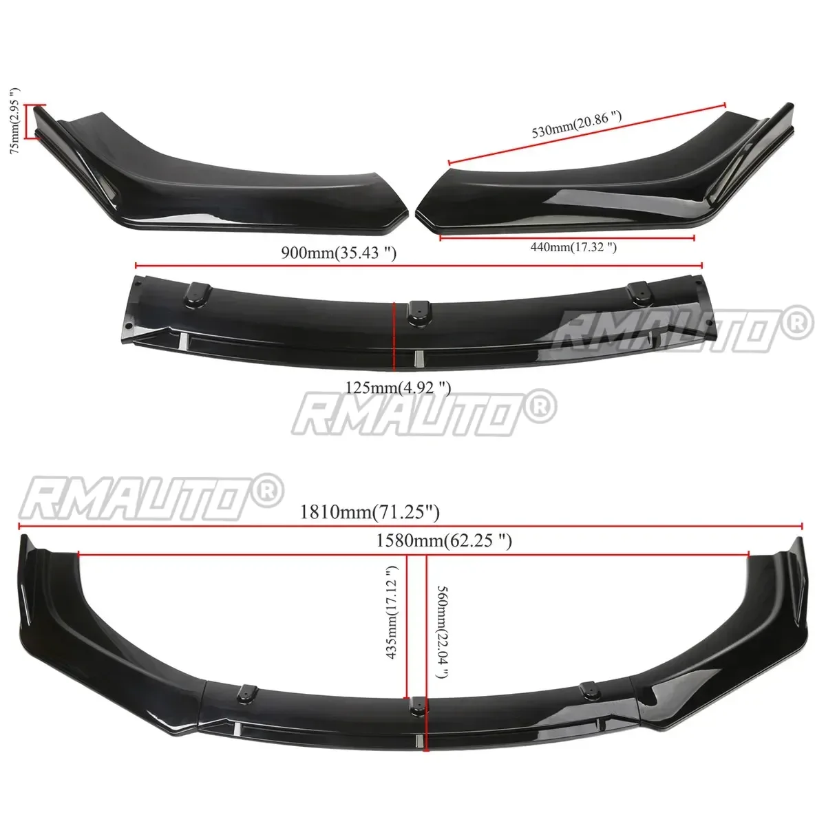3x Universal Car Front Bumper Splitter Lip Spoiler Diffuser Trim Fins ...