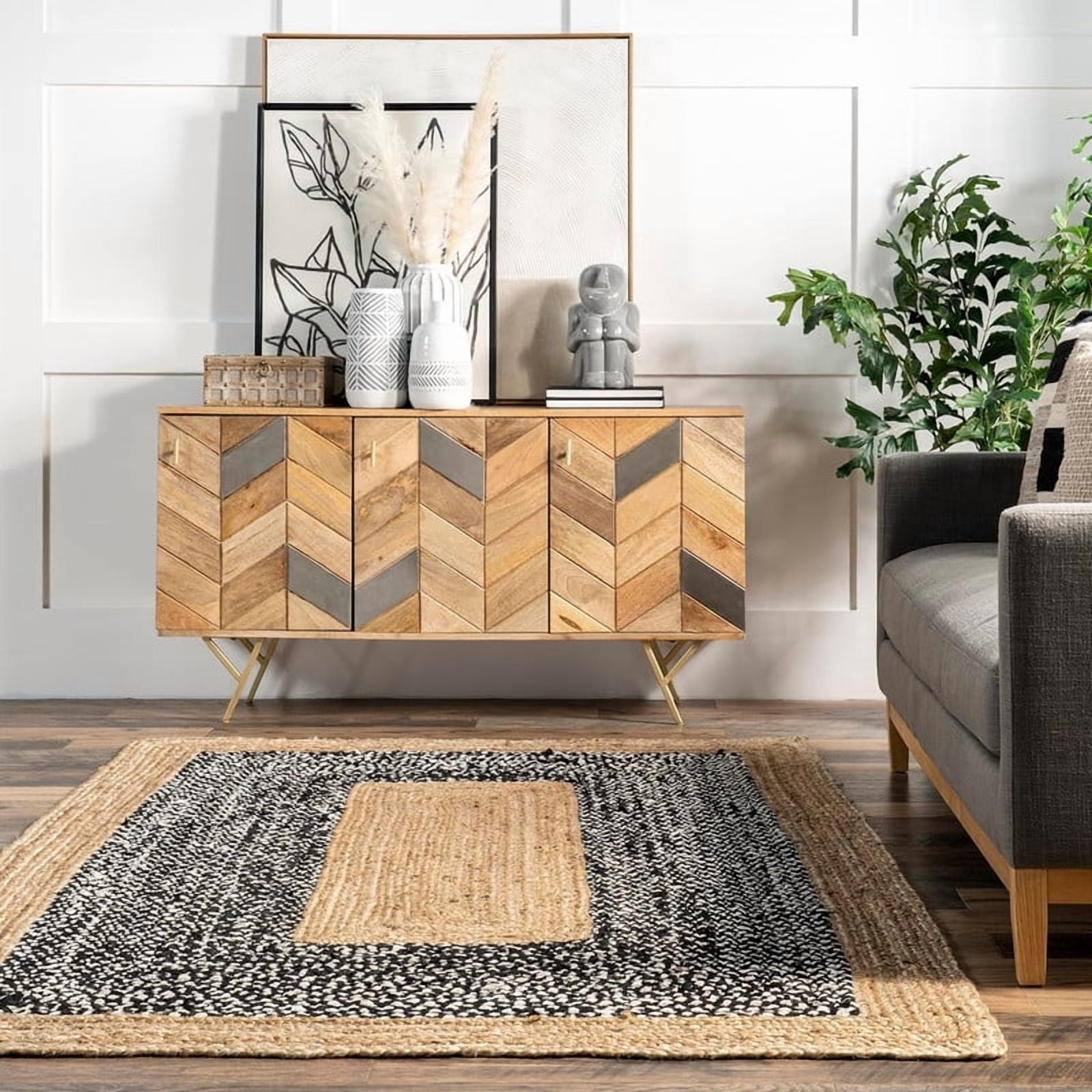 3x10 Ft Black & White Cotton Jute Area Rug, Hand-Woven, Reversible ...