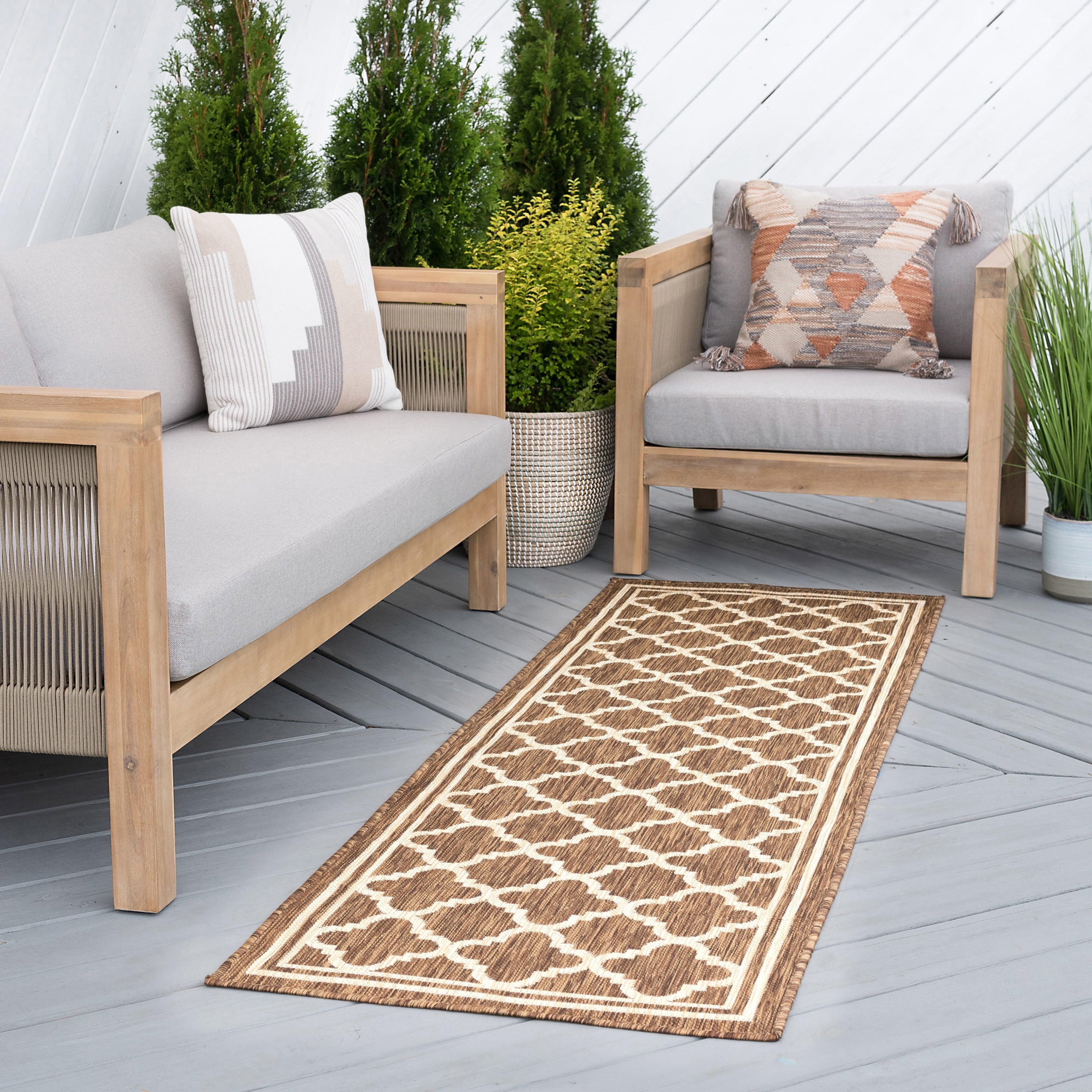 Bliss Rugs Geometric Indoor Outdoor Rug Water Resistant Runner Rug for ...
