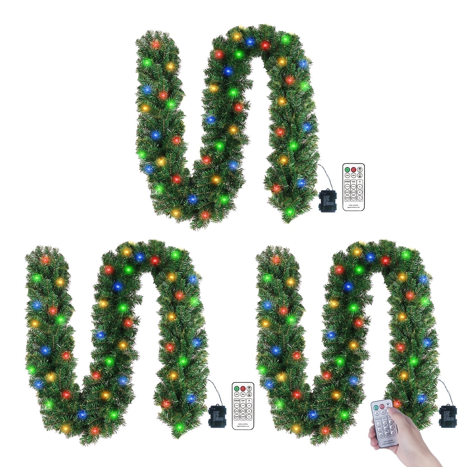 3x10ft Christmas Garland with LED & Timer & Remote for Mantle Stairs ...