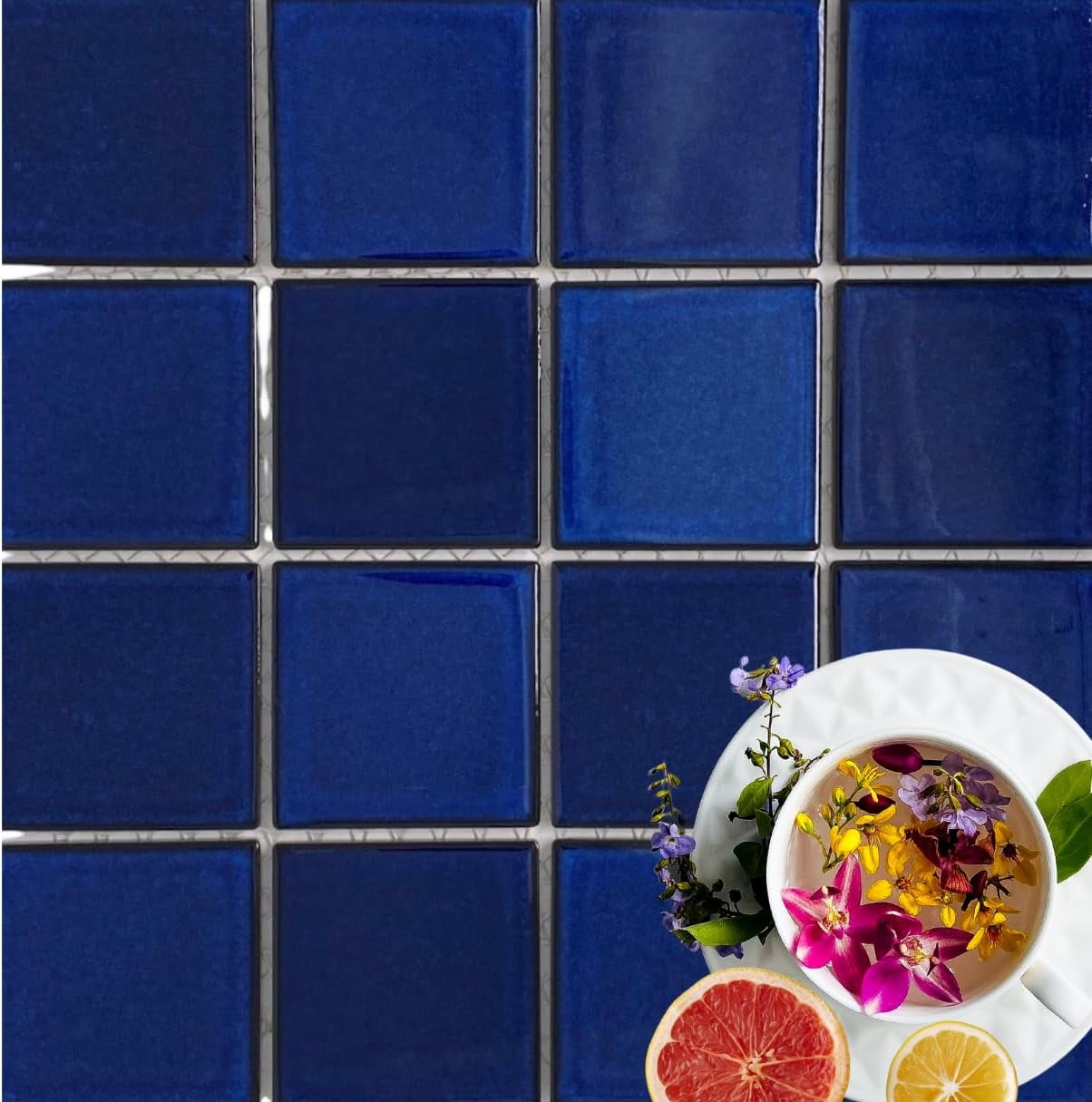 3x3 Cobalt Blue Square Pattern Porcelain Mosaic Floor Wall Pool Tile on ...