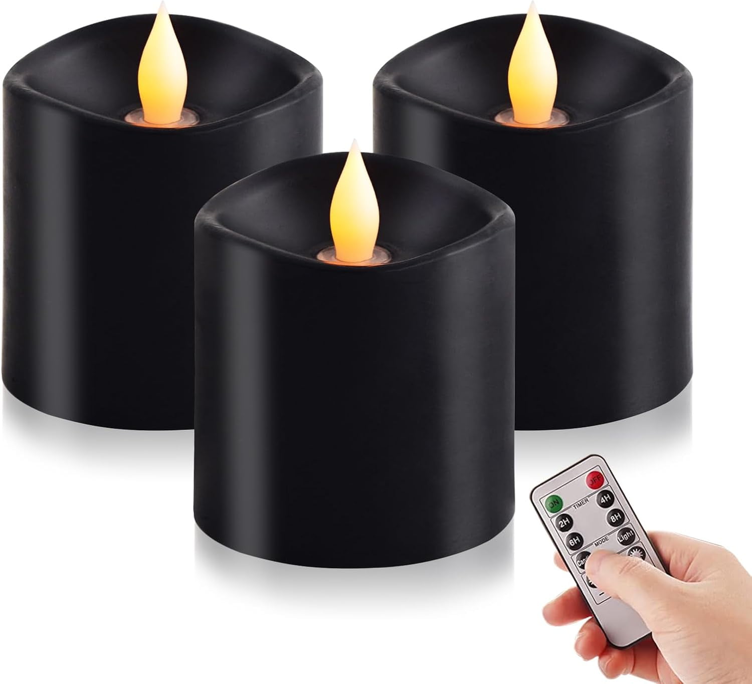 3x3 Flickering Flameless Candles Set of 3, 2AA Battery Life 600 Hours ...