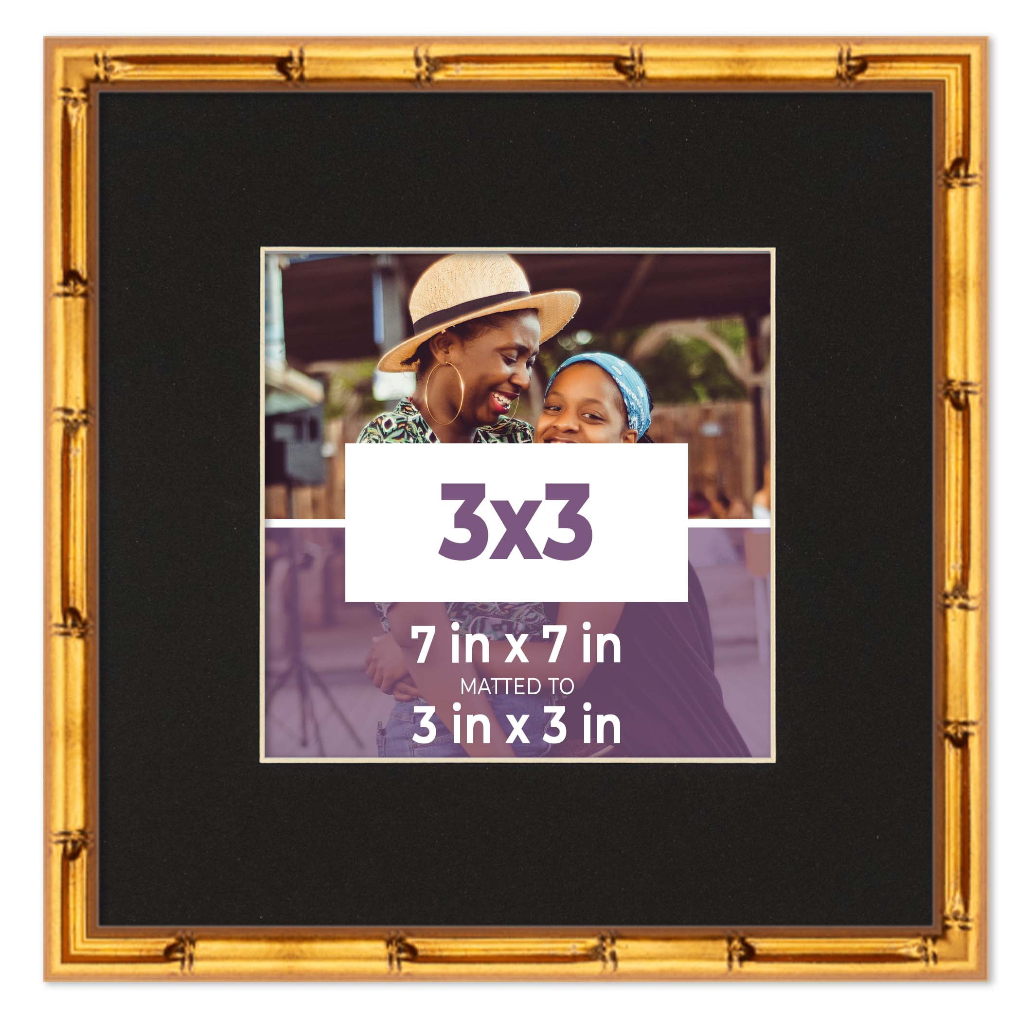 3x3 Frame Gold Bamboo With Black Picture Mat For 3x3 Photo - Gold ...