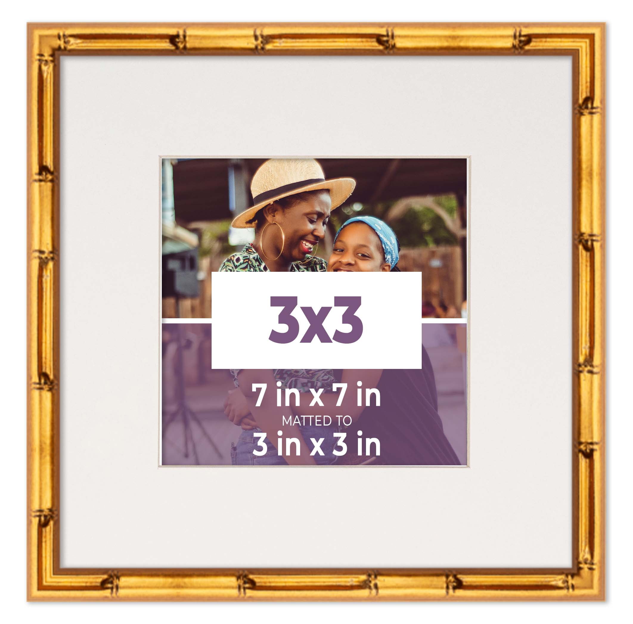 3x3 Frame Gold Bamboo With White Picture Mat For 3x3 Photo - Gold ...