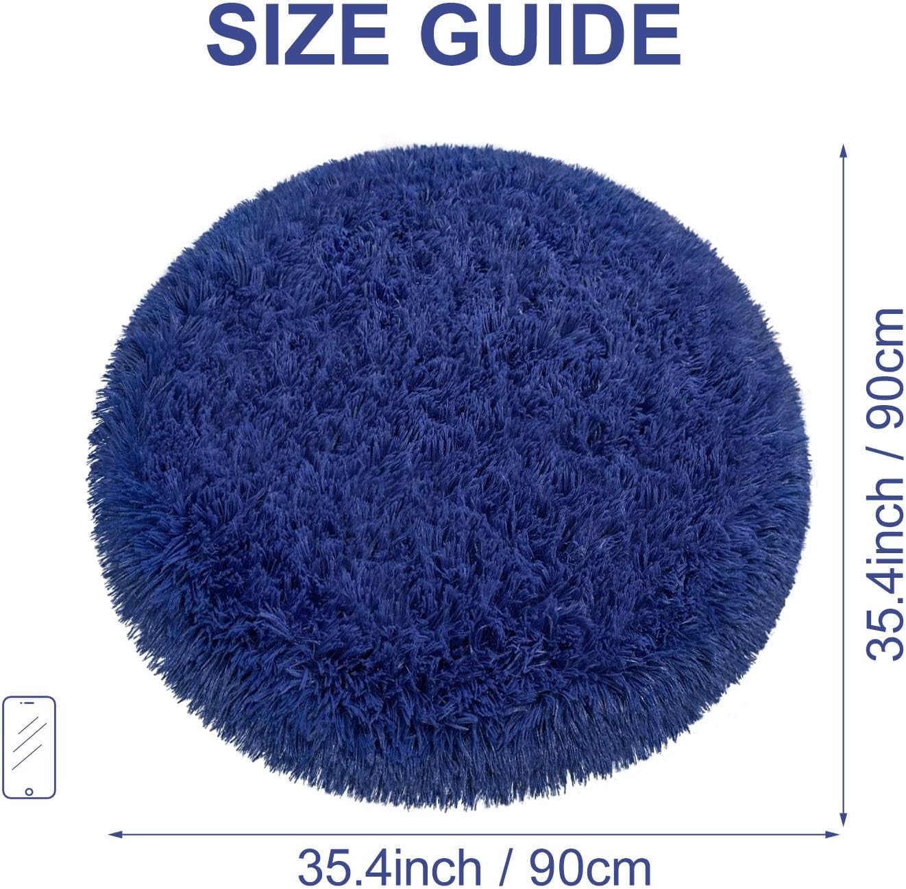 3x3 Ft Small Round Fluffy DarkBlue Rug for Bedroom Shaggy Circle Rugs ...
