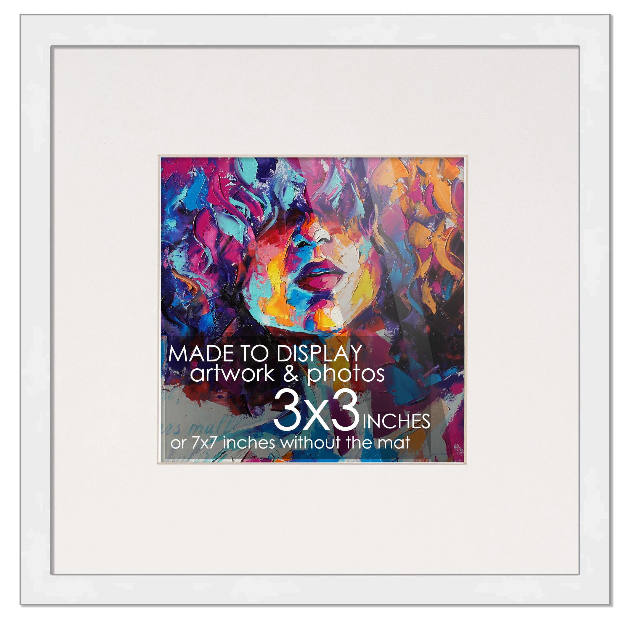 3x3 In Frame White Matted for 3x3 In Picture or 7x7 Art Poster Without ...