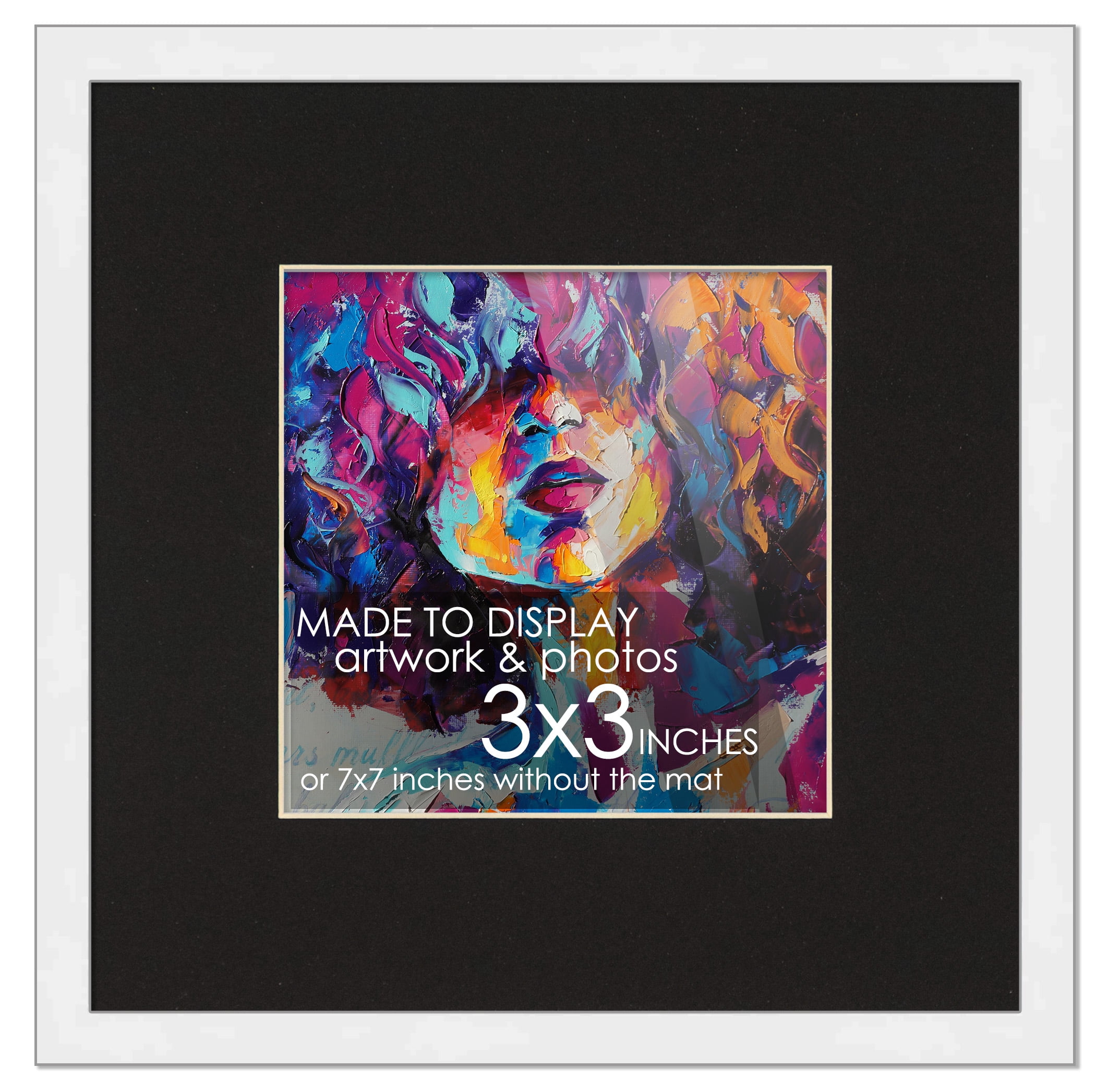 3x3 In Frame White Matted for 3x3 In Picture or 7x7 Art Poster Without ...