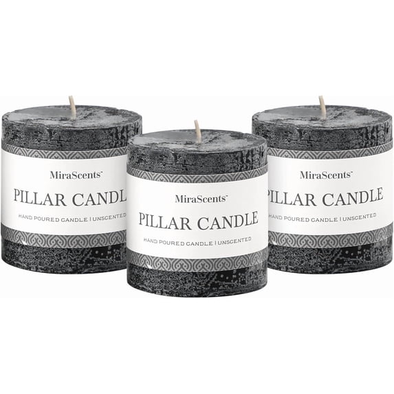 3x3 Inch Black Pillar Candles Set of 3 - Hand-Poured Unscented Candles ...