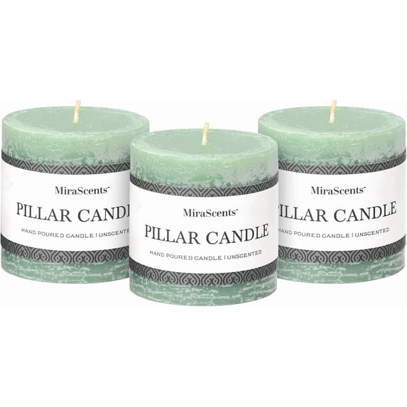 3x3 Inch Sage Green Pillar Candles - Set of 3, Long Clean Burning ...