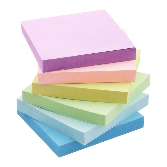 3x3 Inch Sticky Notes, 6 Pads with 100 Sheets Each, Pastel Colored ...