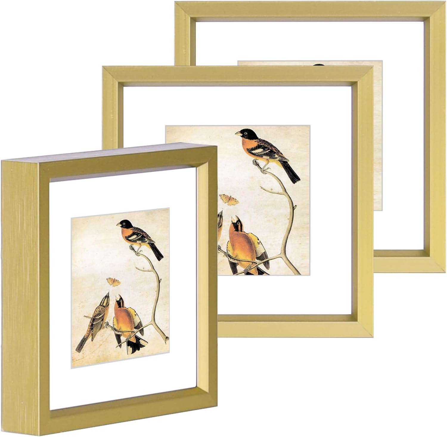 3x3 Picture Frame Set of 3, Brass Metal Square Photo Frames with HD ...