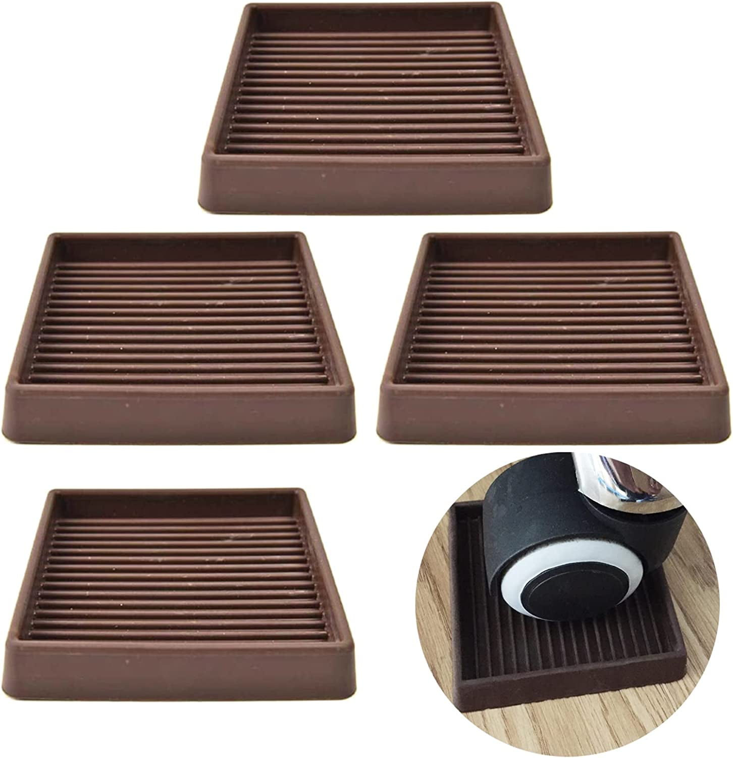 3x3 inch Caster Cups, Happon Square Rubber Furniture Cups with Anti ...